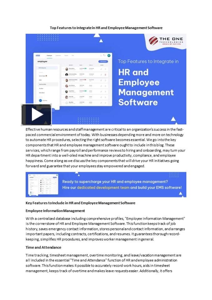 PPT – Top Features to Integrate in HR and Employee Management Software PowerPoint presentation ...