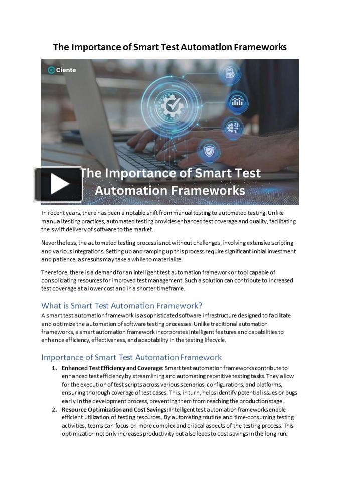 Ppt The Importance Of Smart Test Automation Frameworks Powerpoint