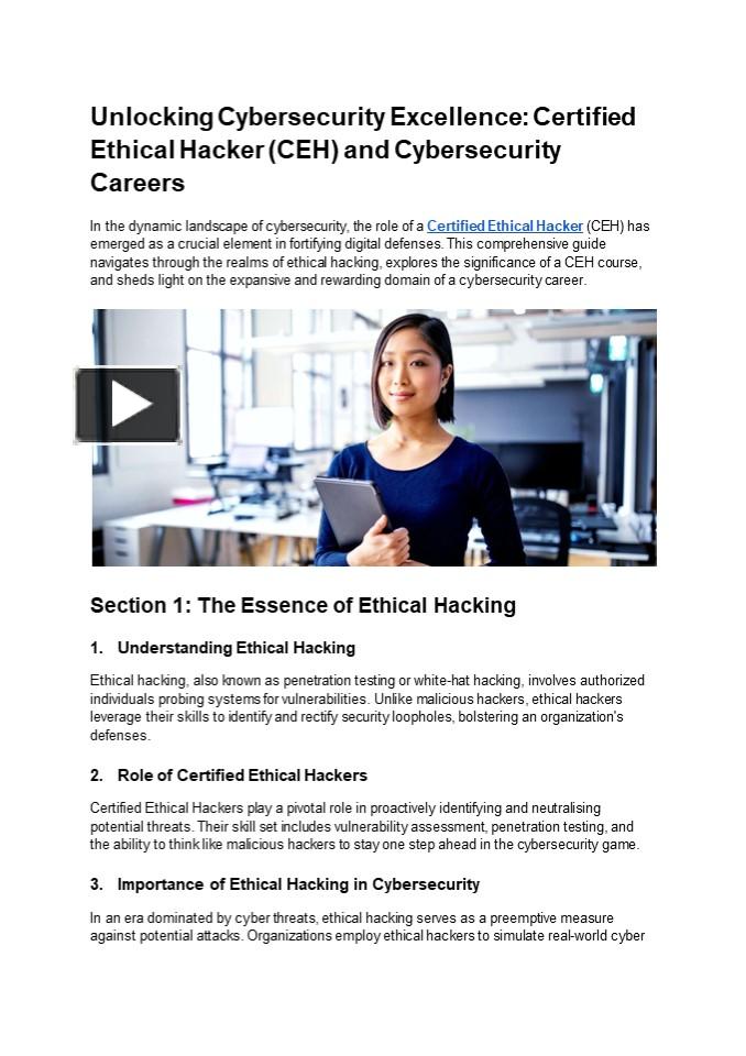 Unlocking Cybersecurity Excellence: Certified Ethical Hacker (CEH) and Cybersecurity Careers ...