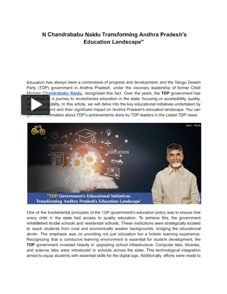 PPT – N Chandrababu Naidu Transforming Andhra Pradesh's Education Landscape" PowerPoint ...