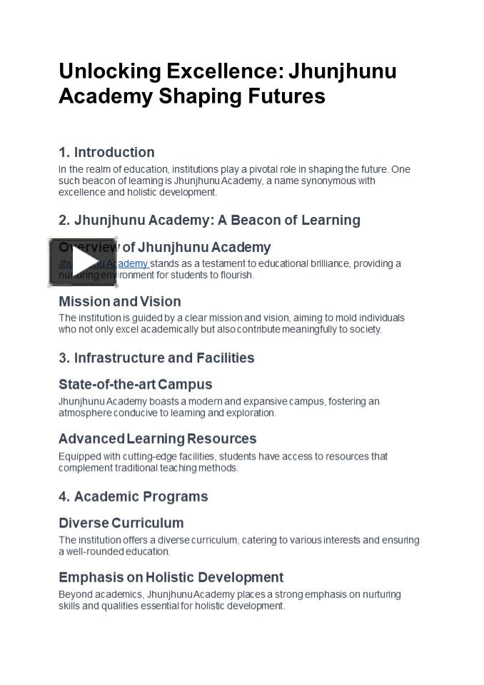 PPT – Unlocking Excellence: Jhunjhunu Academy Shaping Futures PowerPoint presentation | free to ...