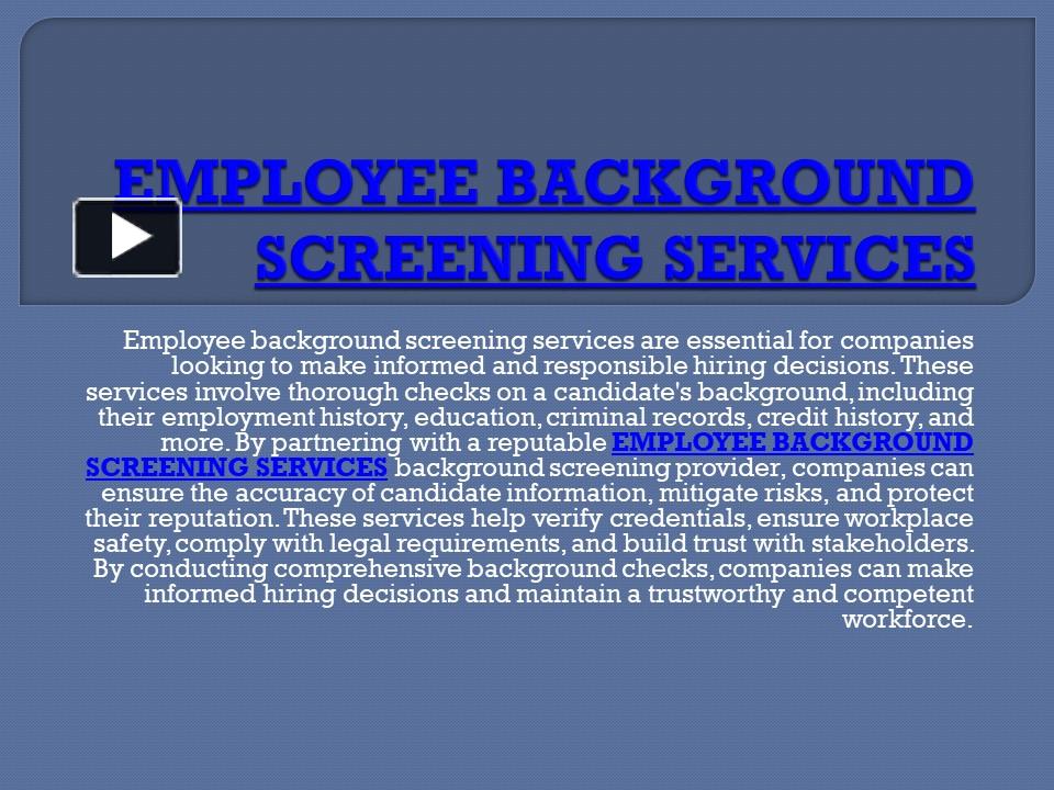 PPT – EMPLOYEE BACKGROUND SCREENING SERVICES PowerPoint presentation ...