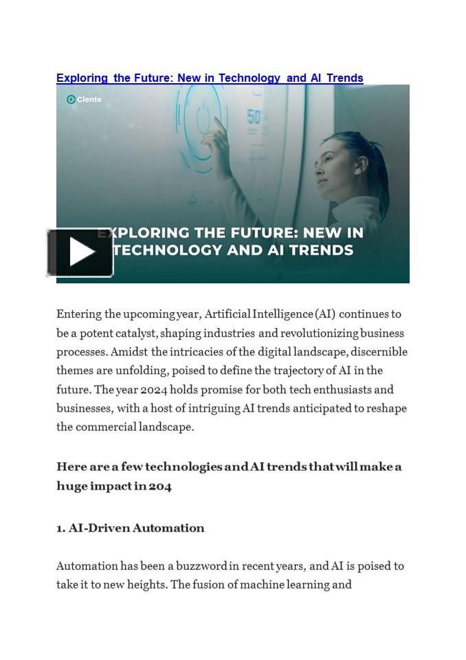 PPT – Exploring the Future: New in Technology and AI Trends PowerPoint presentation | free to ...