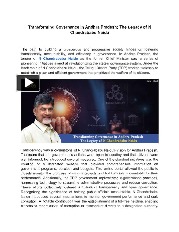 Transforming Governance in Andhra Pradesh: The Legacy of N Chandrababu Naidu presentation | free ...