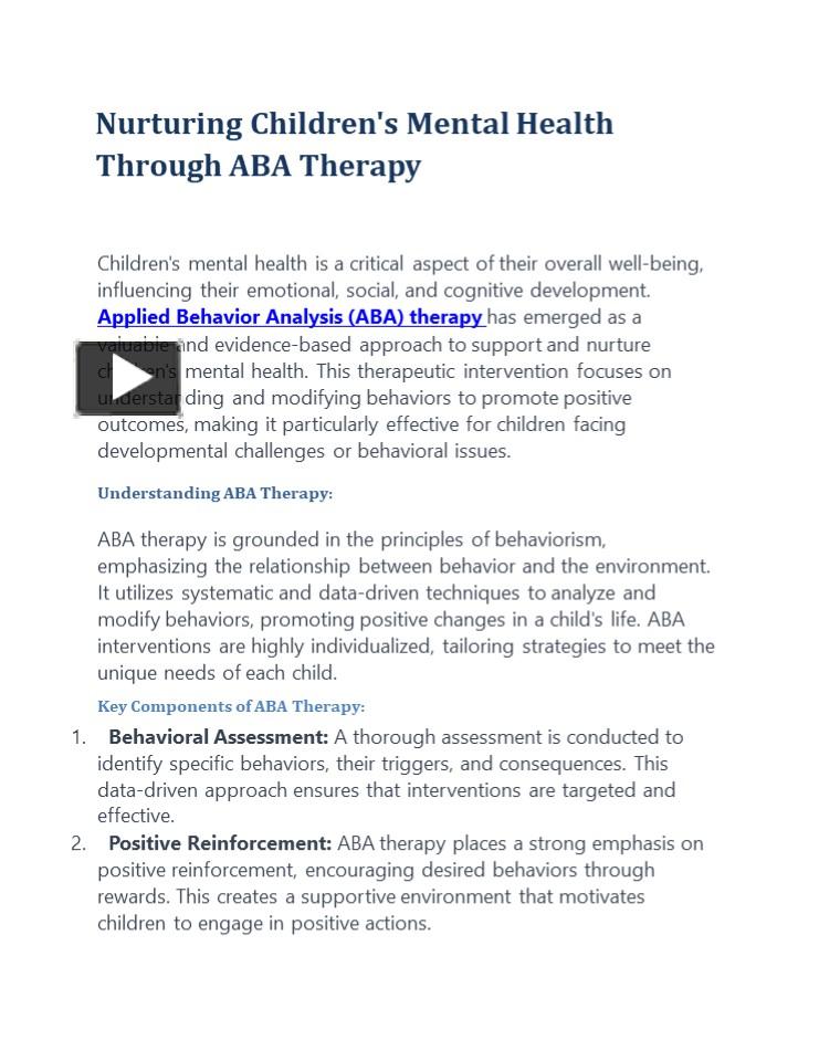 PPT – Nurturing Children's Mental Health Through ABA Therapy PowerPoint presentation | free to ...