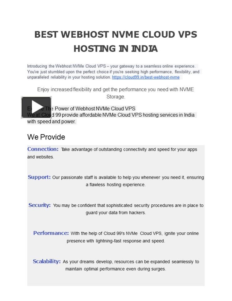 BEST WEBHOST NVME CLOUD VPS HOSTING IN INDIA presentation | free to download