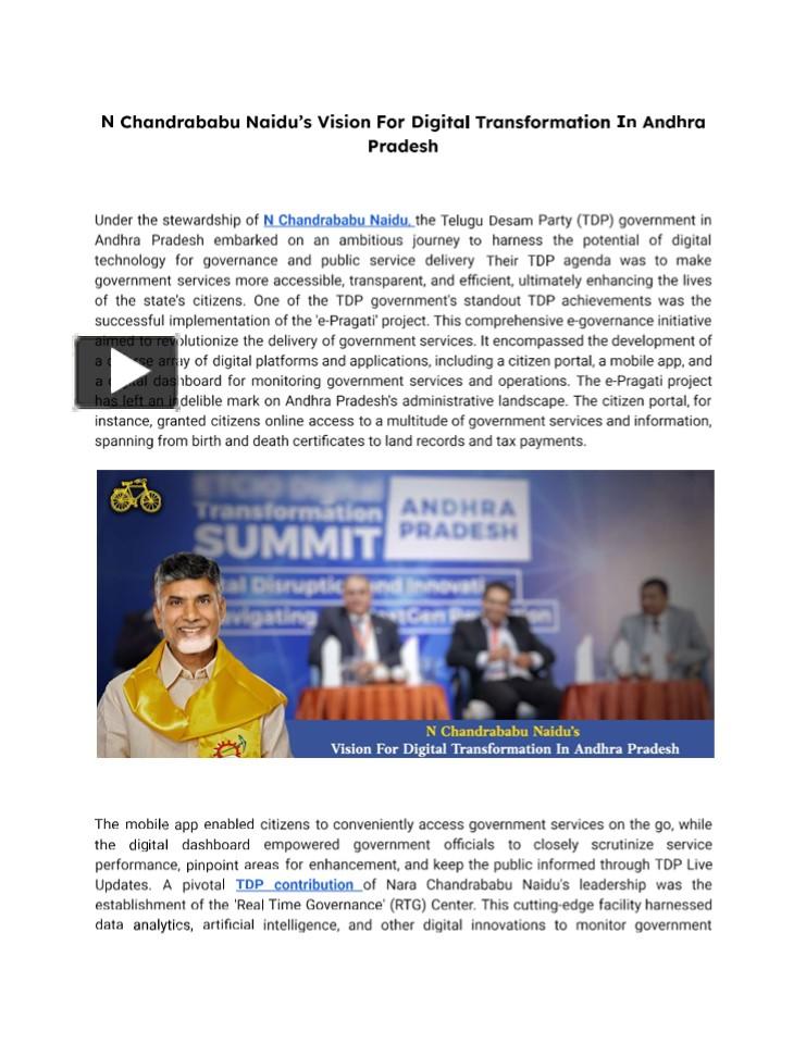 N Chandrababu Naidu’s Vision For Digital Transformation In Andhra Pradesh presentation | free to ...