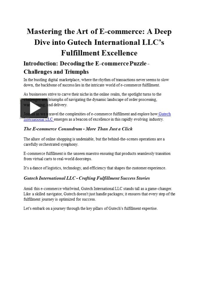 PPT – Mastering the Art of E-commerce: A Deep Dive into Gutech International LLC's Fulfillment ...
