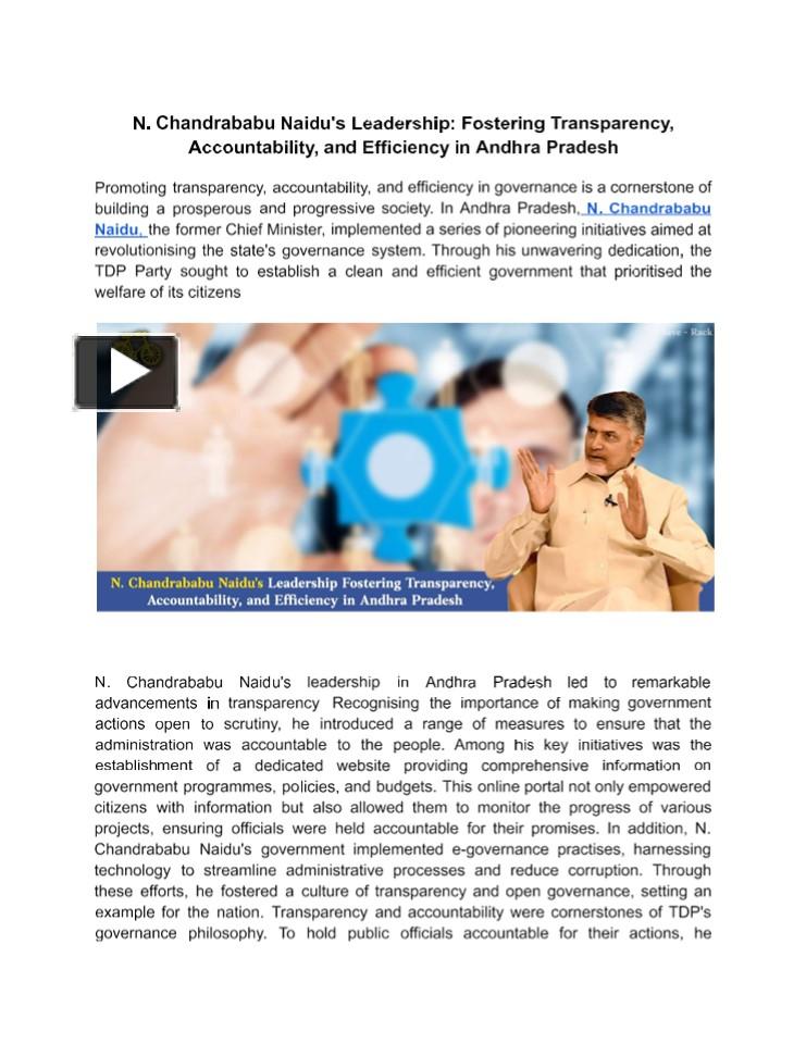 PPT – N. Chandrababu Naidu's Leadership: Fostering Transparency, Accountability, and Efficiency ...