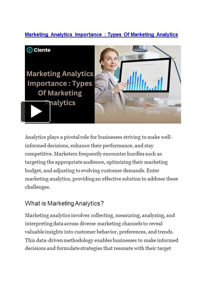 Marketing Analytics Importance : Types Of Marketing Analytics presentation | free to download