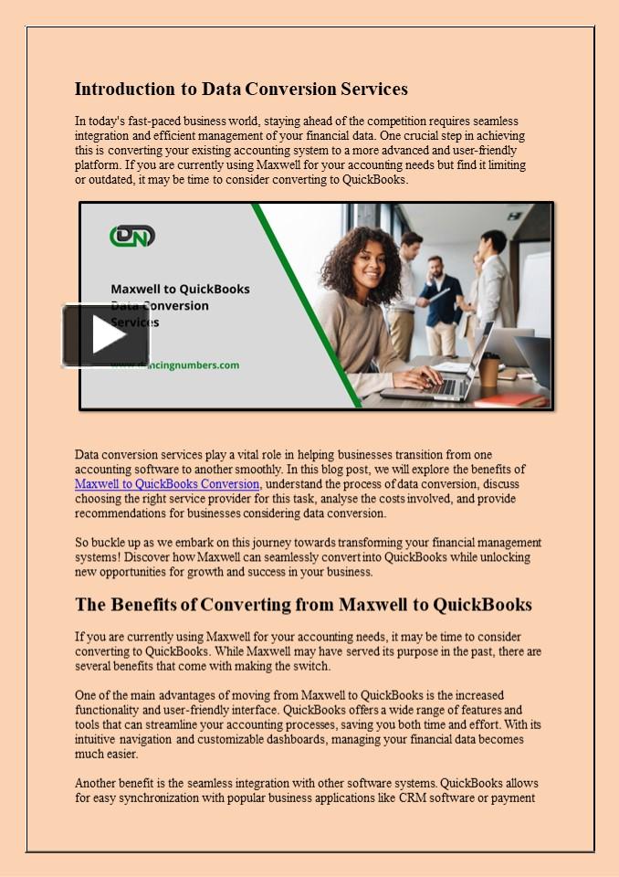Maxwell to QuickBooks Data Conversion Services presentation | free to download