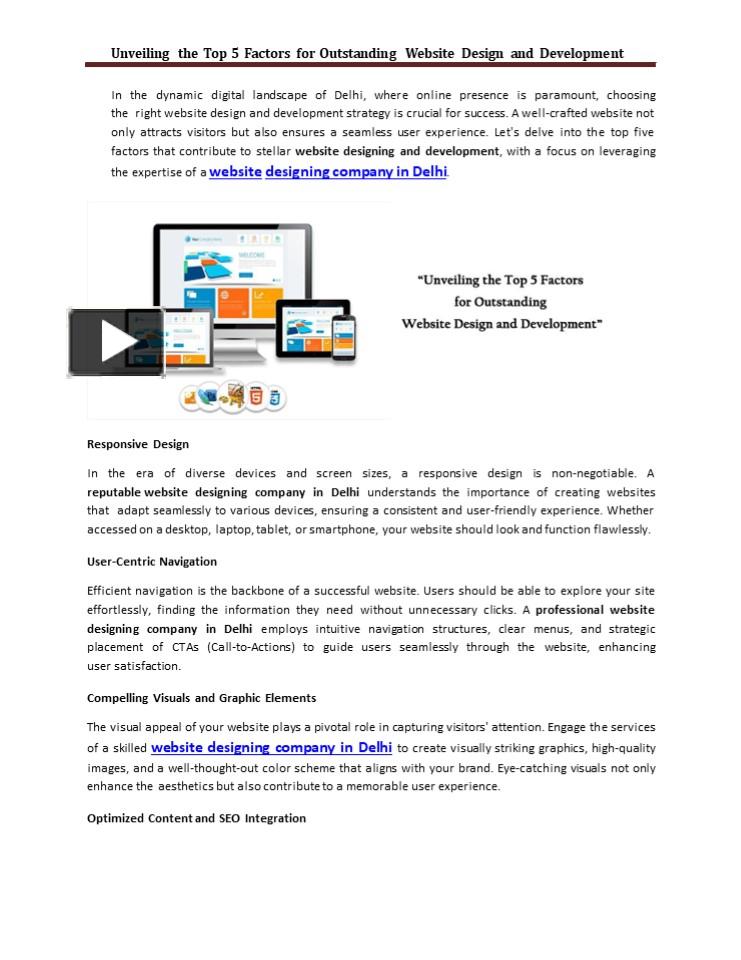 PPT – Unveiling the Top 5 Factors for Outstanding Website Design and Development PowerPoint ...
