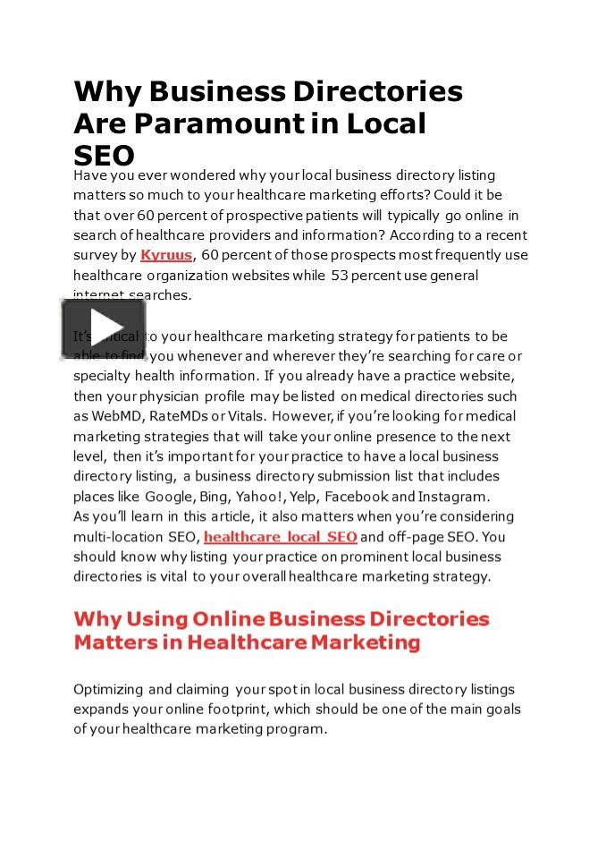 Why Business Directories Are Paramount in Local SEO – Practice Builders presentation | free to ...