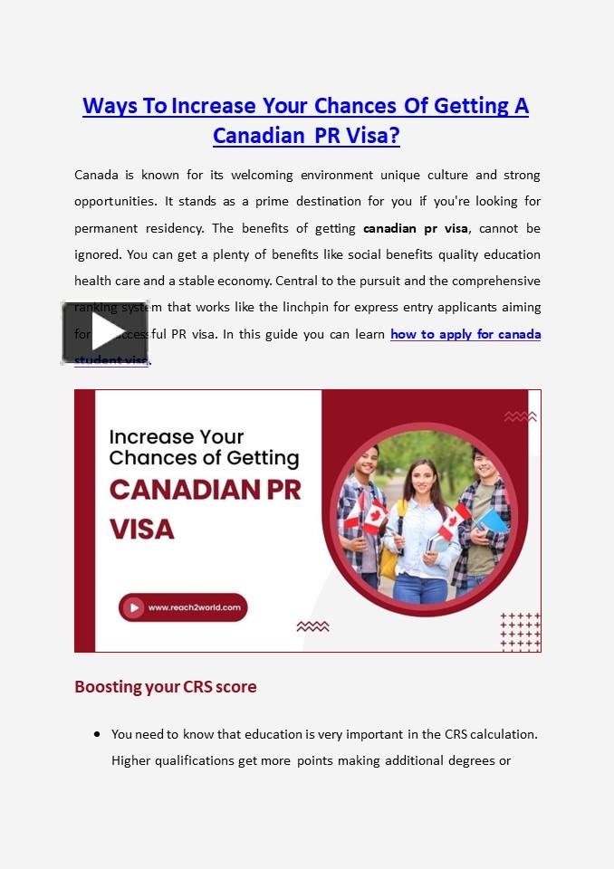 PPT – Ways To Increase Your Chances Of Getting A Canadian PR Visa? PowerPoint presentation ...