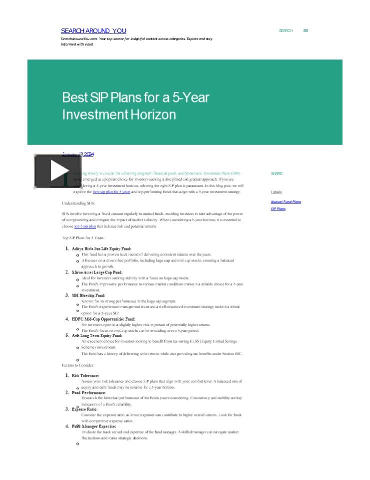 Best SIP Mutual Funds Plans to Invest | Best SIP Plan for 5 Years presentation | free to download
