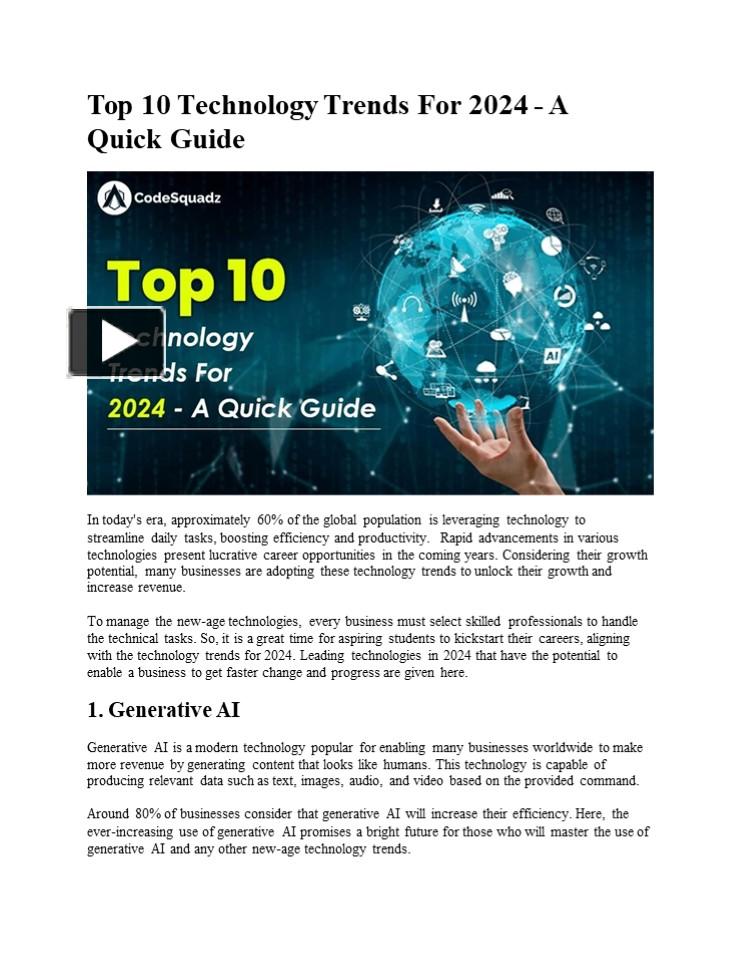 Top 10 Technology Trends For 2024 - A Quick Guide presentation | free to download