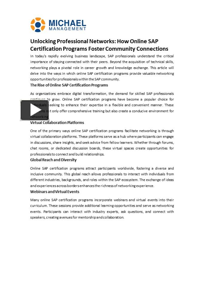 PPT – Unlocking Professional Networks: How Online SAP Certification Programs Foster Community ...