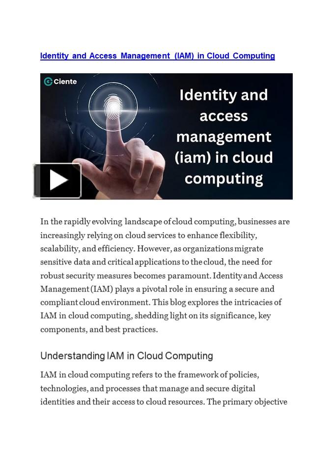 Identity and Access Management (IAM) in Cloud Computing presentation | free to download