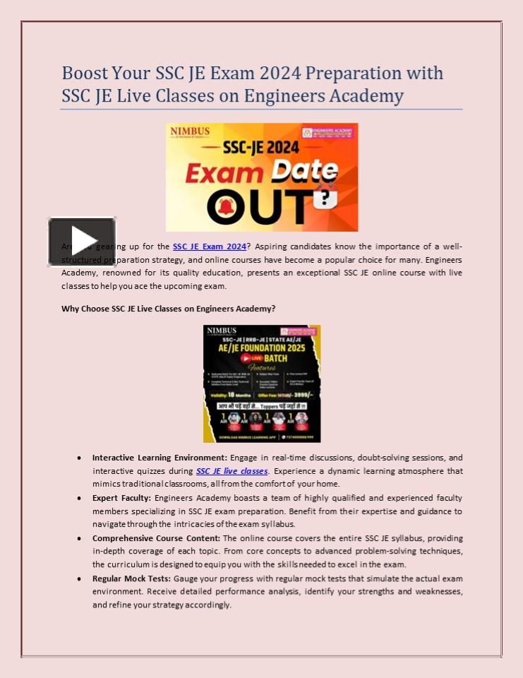 PPT – Boost Your SSC JE Exam 2024 Preparation with SSC JE Live Classes on Engineers Academy ...