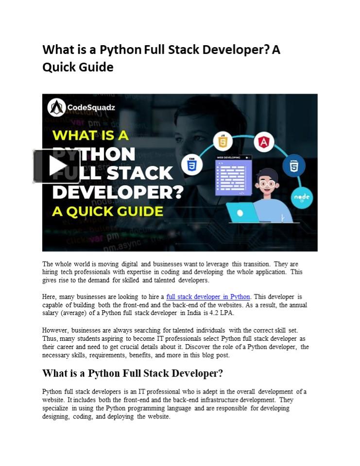 What is a Python Full Stack Developer? A Quick Guide presentation | free to download