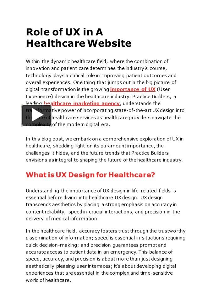PPT – Role of UX in A Healthcare Website – Practice Builders PowerPoint presentation | free to ...