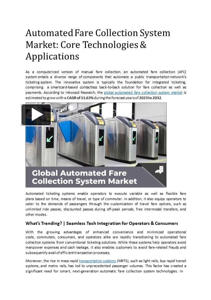 PPT – Automated Fare Collection System Market: Core Technologies & Applications PowerPoint ...