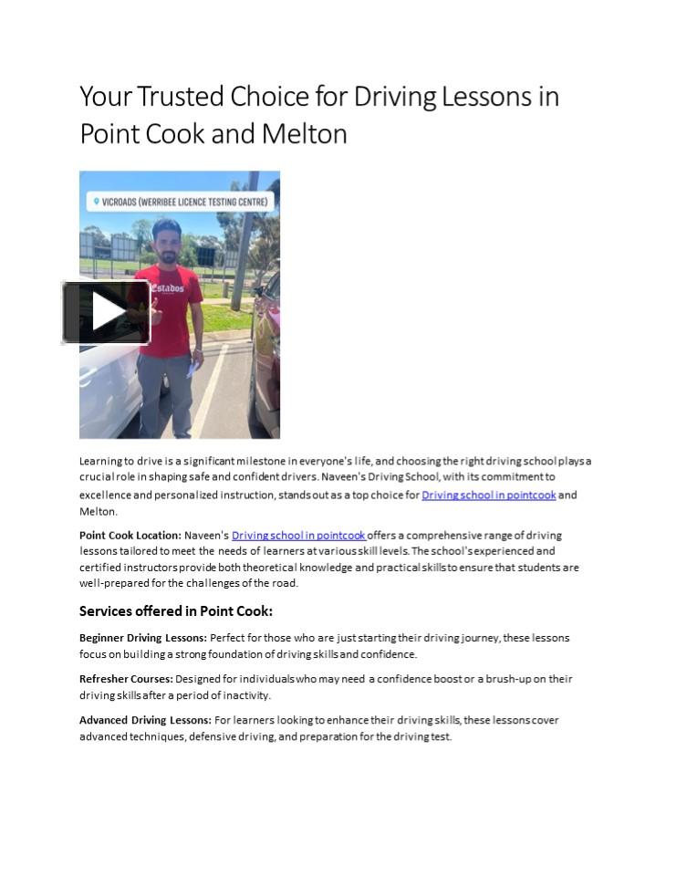 PPT – Your Trusted Choice for Driving Lessons in Point Cook and Melton PowerPoint presentation ...