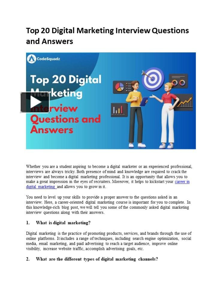 Top 20 Digital Marketing Interview Questions and Answers presentation | free to download
