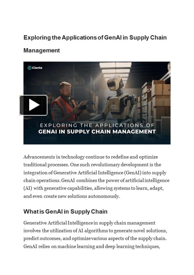 PPT – Exploring the Applications of GenAI in Supply Chain Management PowerPoint presentation ...