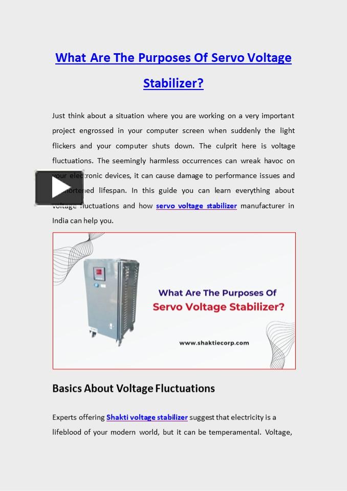 PPT – What Are The Purposes Of Servo Voltage Stabilizer? PowerPoint presentation | free to ...
