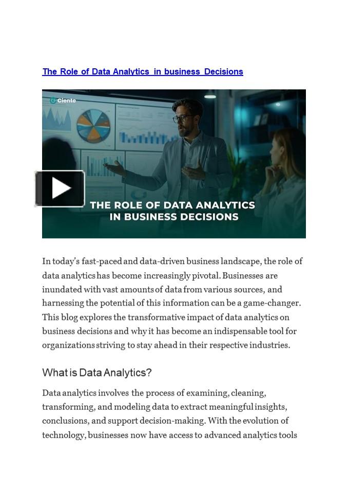 PPT – The Role of Data Analytics in business Decisions PowerPoint presentation | free to ...