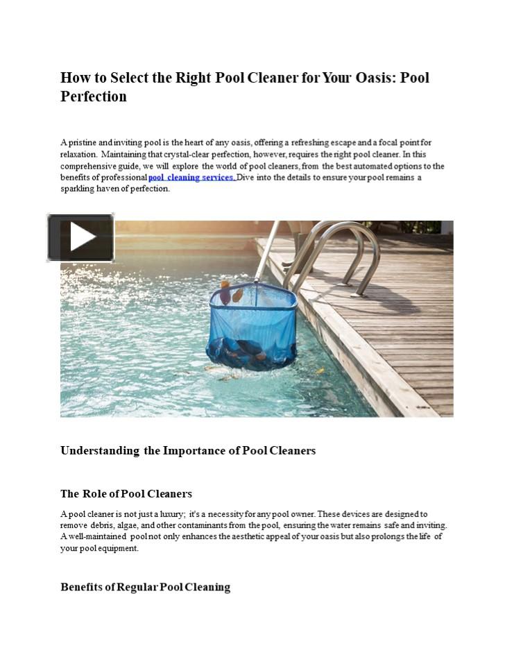 PPT – How to Select the Right Pool Cleaner for Your Oasis Pool Perfection PowerPoint ...
