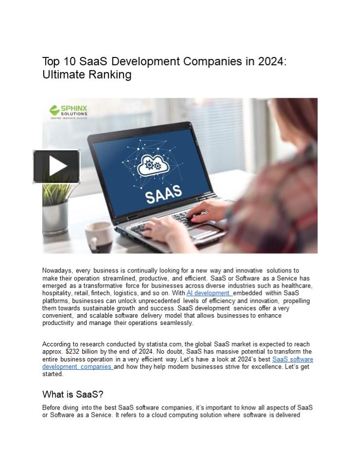 Top 10 SaaS Development Companies in 2024: Ultimate Ranking presentation | free to download