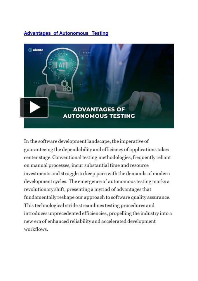 Ppt Advantages Of Autonomous Testing Powerpoint Presentation Free