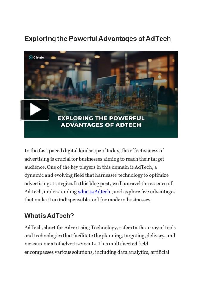 Exploring the Powerful Advantages of AdTech presentation | free to download