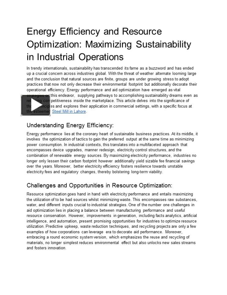 Energy Efficiency and Resource Optimization: Maximizing Sustainability in Industrial Operations ...