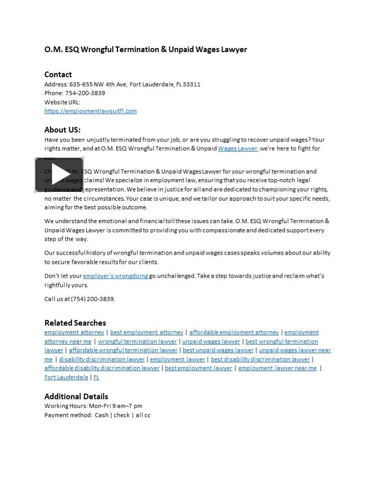 PPT – O.M. ESQ Wrongful Termination & Unpaid Wages Lawyer PowerPoint ...