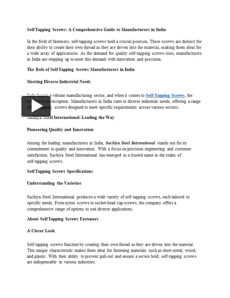 PPT – Self Tapping Screws: A Comprehensive Guide to Manufacturers in India PowerPoint ...