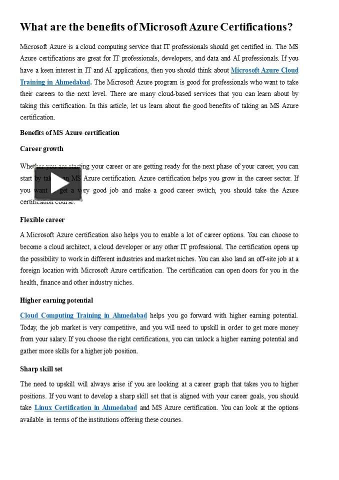 What are the benefits of Microsoft Azure Certifications? presentation | free to download