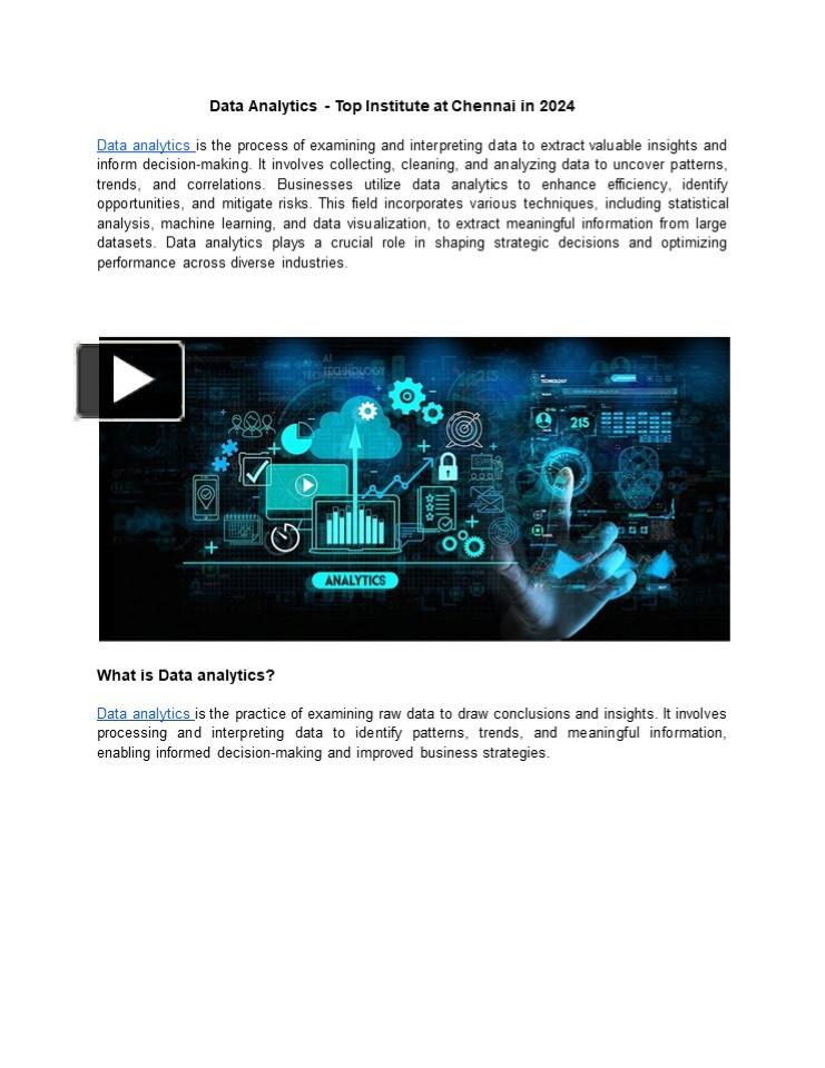 Data Analytics - Top Institute at Chennai in 2024 presentation | free to download