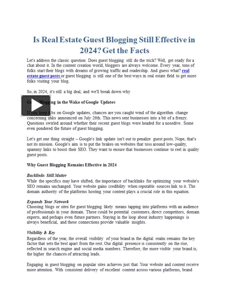PPT – Is Real Estate Guest Blogging Still Effective in 2024? Get the Facts PowerPoint ...