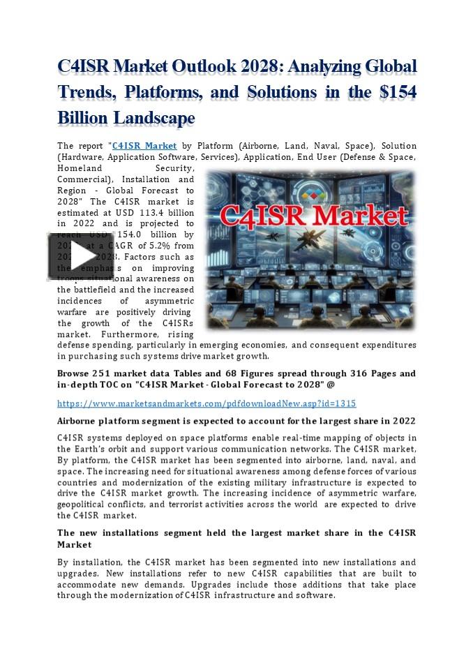 PPT – C4ISR Market Outlook 2028 PowerPoint presentation | free to download - id: 98a28e-MTM0N
