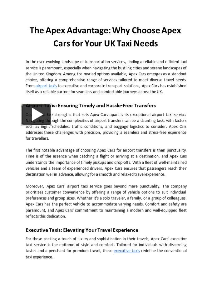 PPT – The Apex Advantage: Why Choose Apex Cars for Your UK Taxi Needs PowerPoint presentation ...