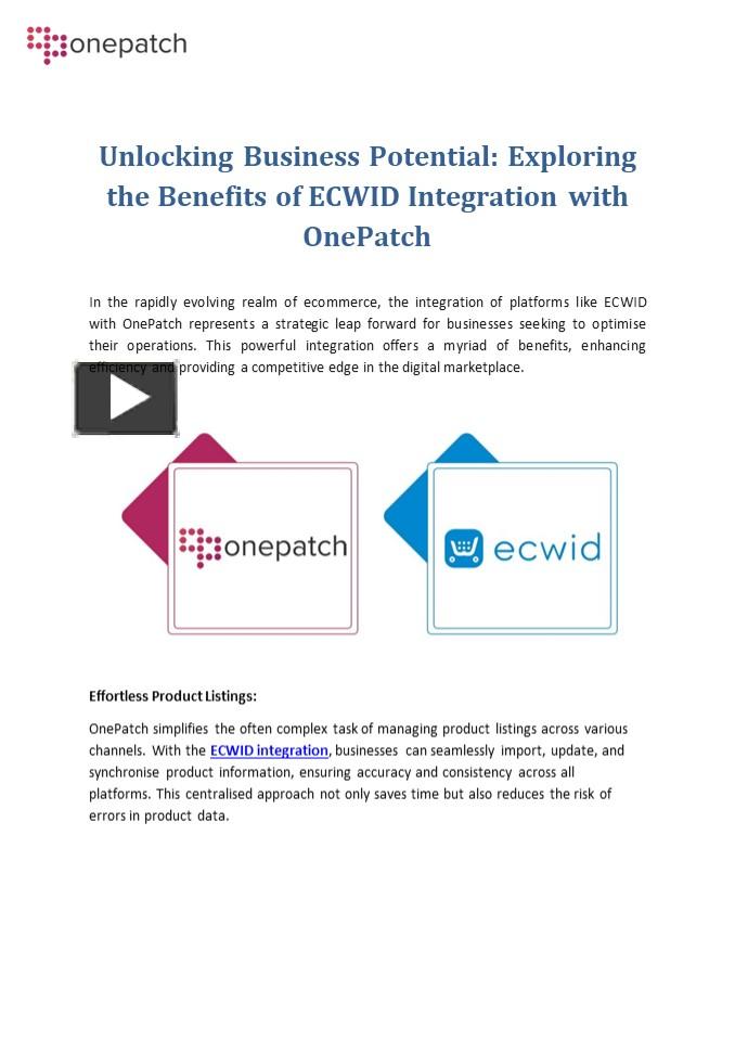 Ppt Unlocking Business Potential Exploring The Benefits Of Ecwid Integration With Onepatch