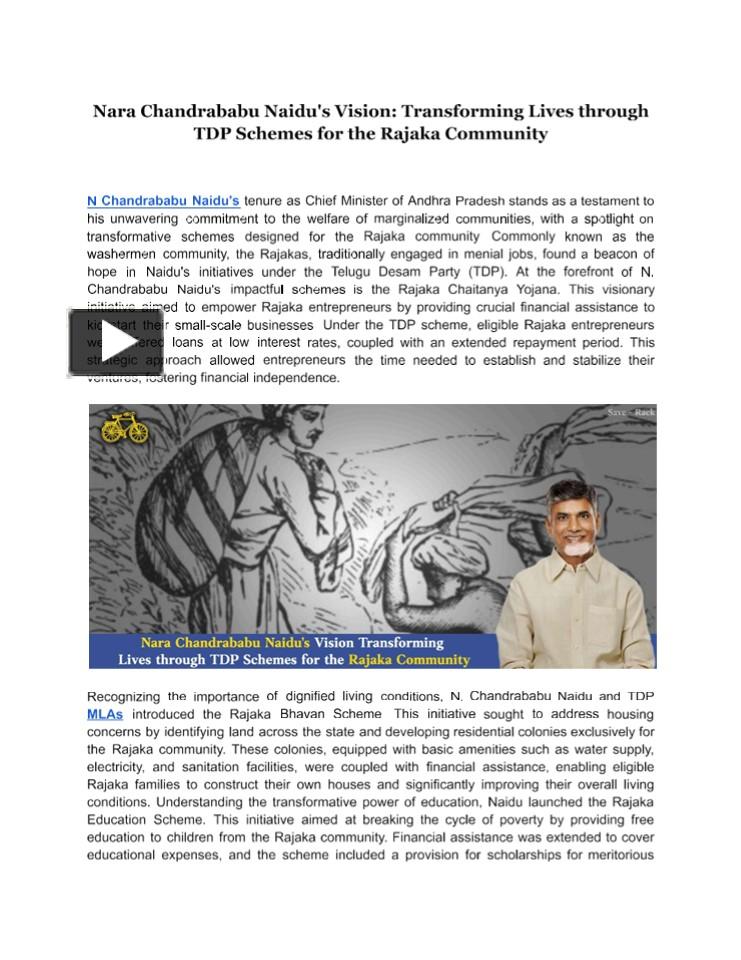 Nara Chandrababu Naidu's Vision: Transforming Lives through TDP Schemes for the Rajaka Community ...