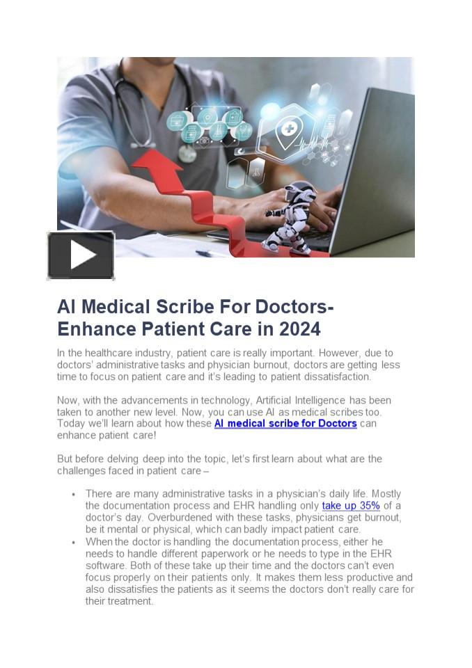 AI Medical Scribe For Doctors- Enhance Patient Care in 2024 presentation | free to download