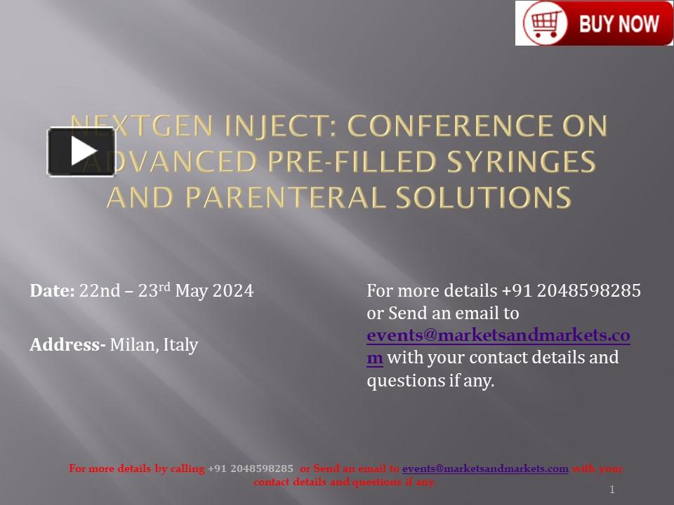 NextGen Inject: Conference on Advanced Pre-Filled Syringes and Parenteral Solutions| New ...