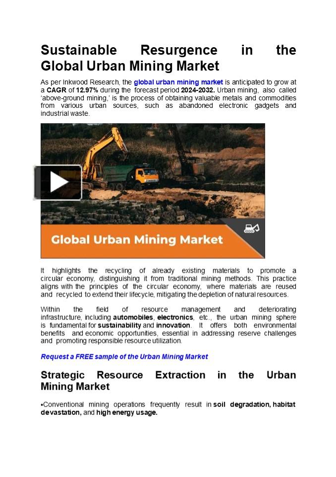 PPT – Sustainable Resurgence in the Global Urban Mining Market PowerPoint presentation | free to ...