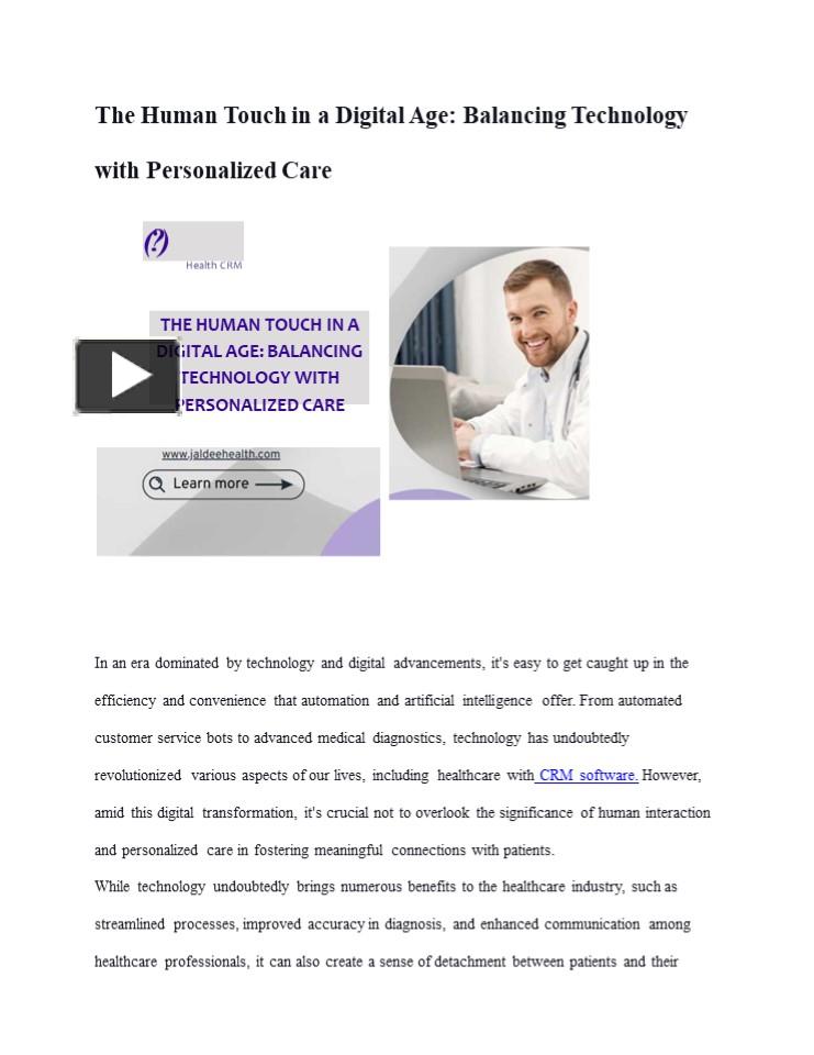 The Human Touch in a Digital Age: Balancing Technology with Personalized Care presentation ...