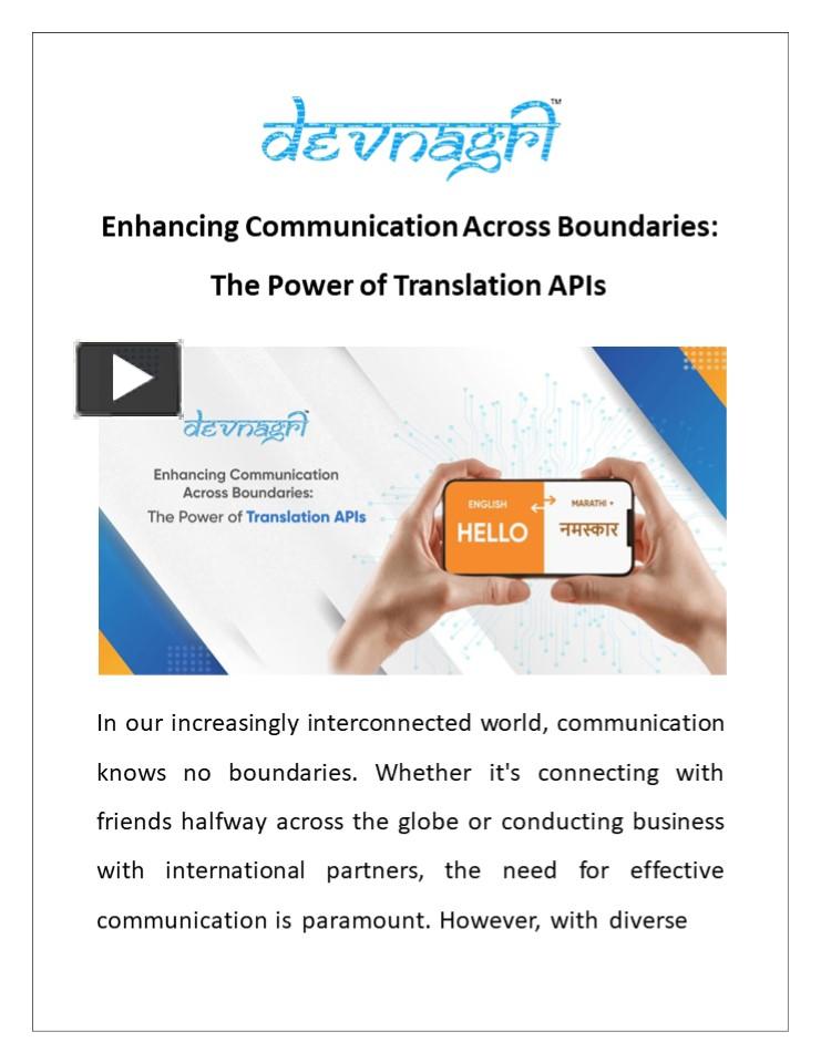 PPT – Enhancing Communication Across Boundaries: The Power of Translation APIs PowerPoint ...